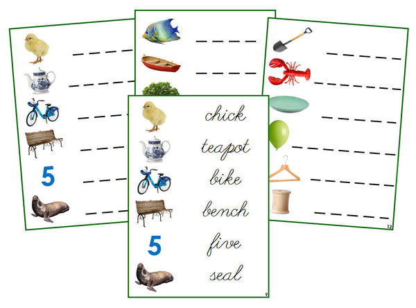 Green Phonogram Spelling Cards Set 1 (photos) CURSIVE - Montessori ...