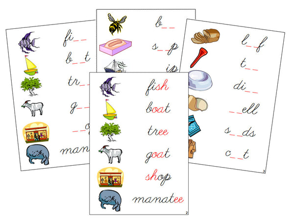 Phonogram Sound Cards Set 1 (Step 3) CURSIVE - Montessori Print Shop ...