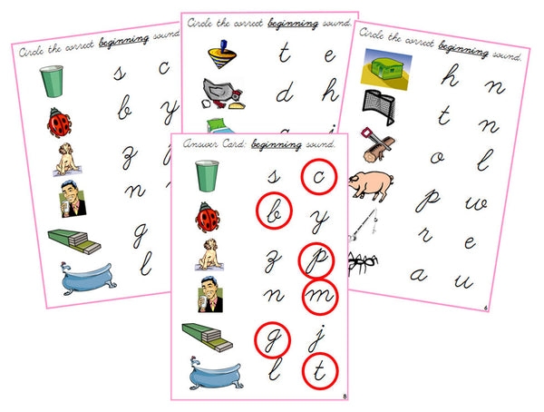 Pink Initial Sound Choice Cards (cursive) - Montessori Print Shop ...