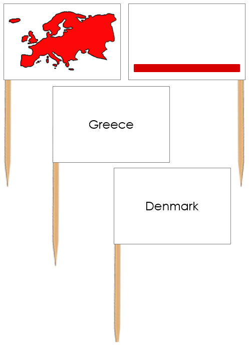 Europe Map Labels: Pin Flags (color-coded) - Montessori Print Shop