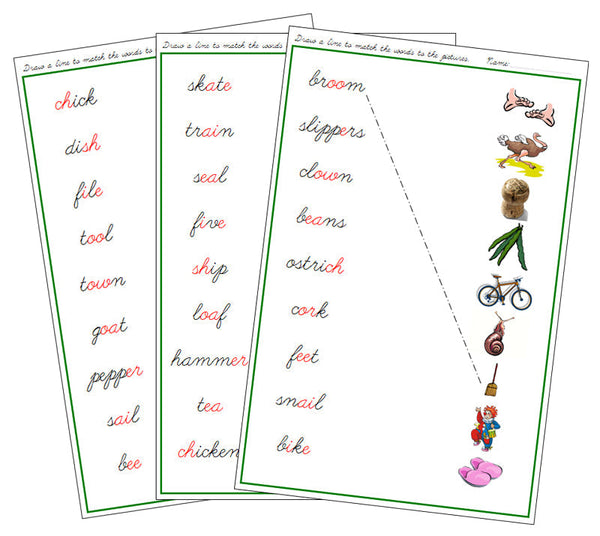 Green Phonogram Word & Picture Match Set 1 cursive) - Montessori Print ...