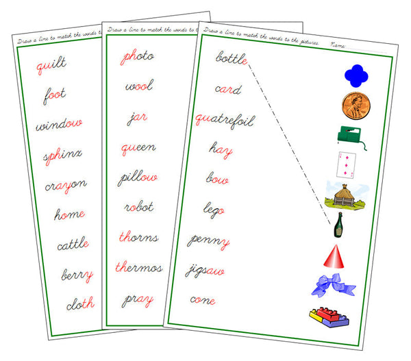 Green Phonogram Word & Picture Match Set 2 (cursive) - Montessori Print ...