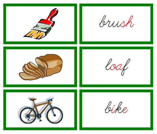 Green Phonogram Words & Picture Cards Set 1 (cursive) - Montessori ...