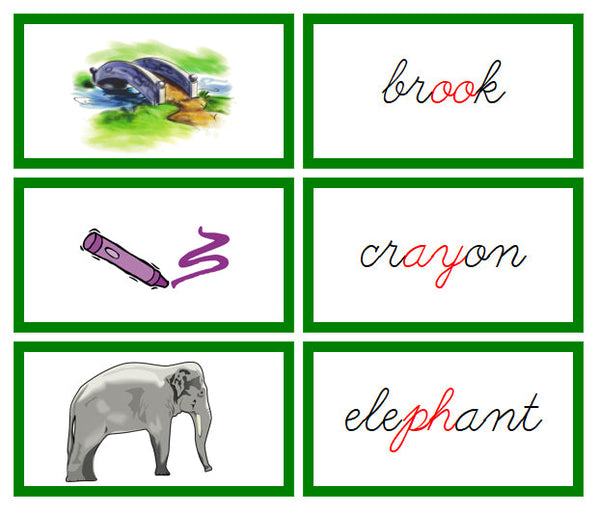 Green Phonogram Words & Picture Cards Set 2 (cursive) - Montessori ...