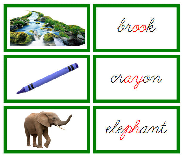 Green Phonogram Words & Picture Cards Set 2 (photos) CURSIVE ...