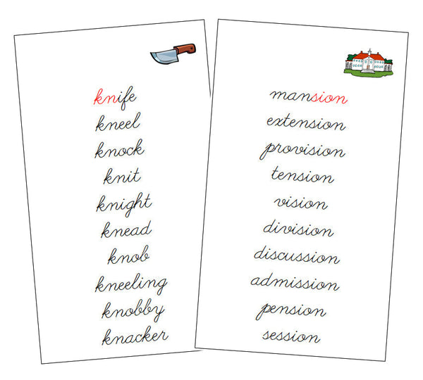 Phonogram Cards Set 2 (Step 3) CURSIVE - Montessori Print Shop