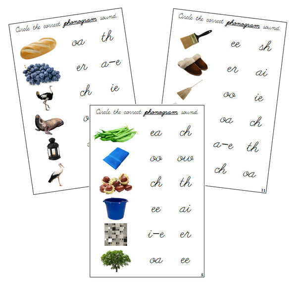 Phonogram Sound Choice Cards Set 1 Step 3 (photos) CURSIVE - Montessori ...