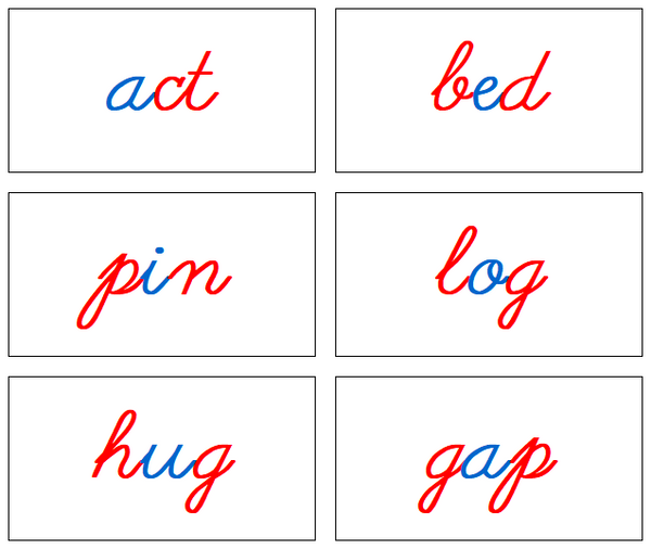 Phonetic Word Cards (Level 1) Cursive - Montessori Print Shop
