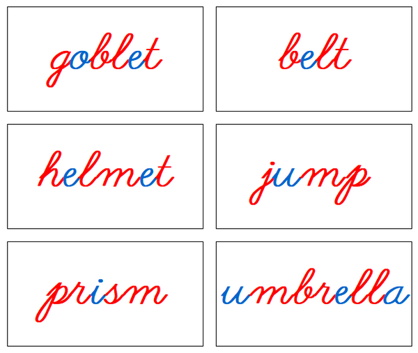 Phonetic Word Cards (Level 2) Cursive - Montessori Print Shop