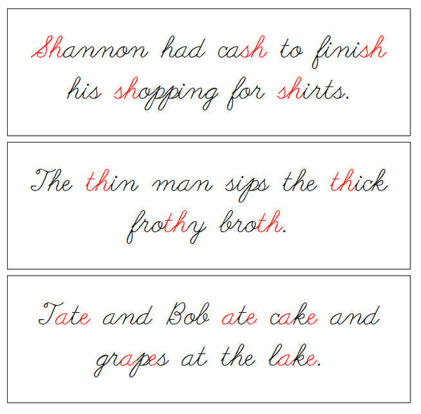 Phonogram Sentence Cards (Step 3) CURSIVE - Montessori Digital Download ...