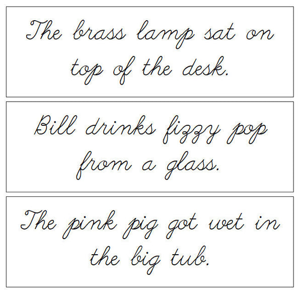 Sentence Cards (Step 2, Set 2) CURSIVE - Montessori Print Shop