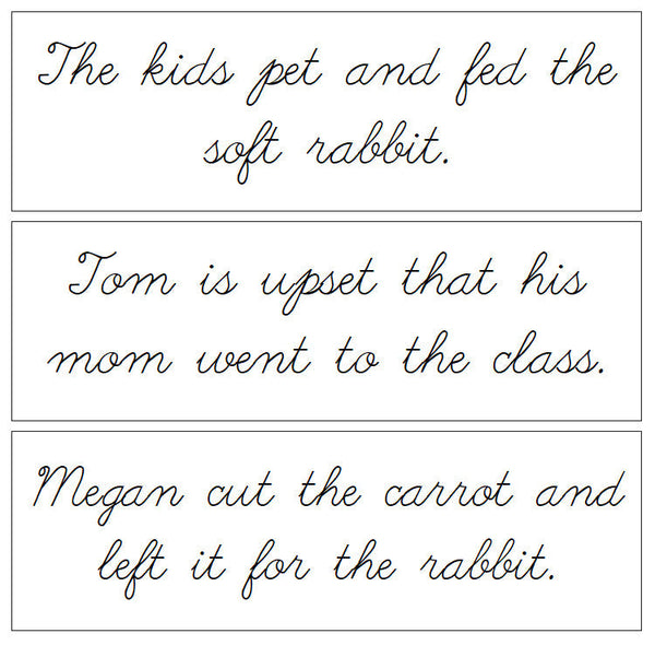 Sentence Cards (Step 2, Set 3) CURSIVE - Montessori Print Shop