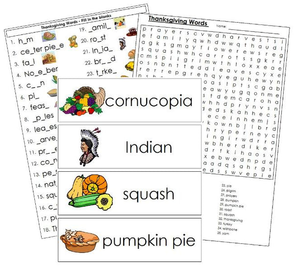 Thanksgiving Word Wall Cards - Montessori Print Shop Digital Download