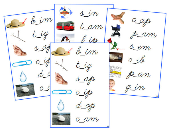 Blue CCVC Missing Consonant Cards (photos) CURSIVE - Montessori Print ...