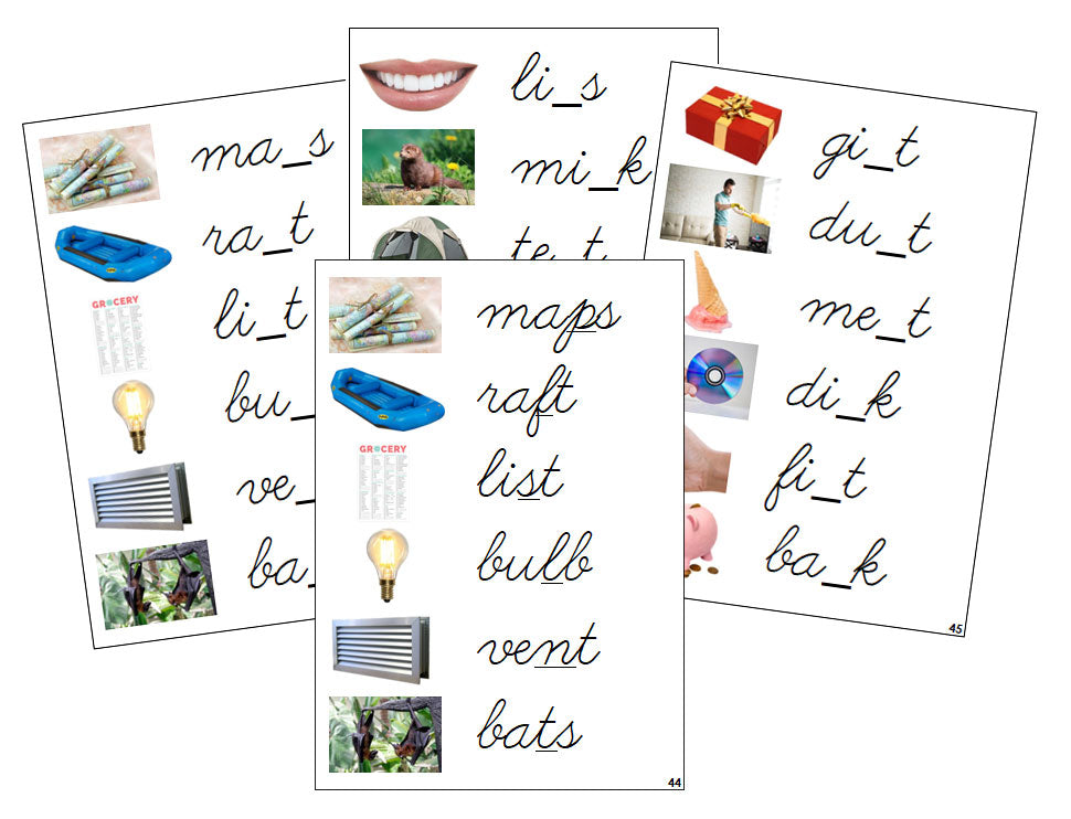 Step 2: CCVC Missing Consonant Cards (photos) CURSIVE - Montessori ...
