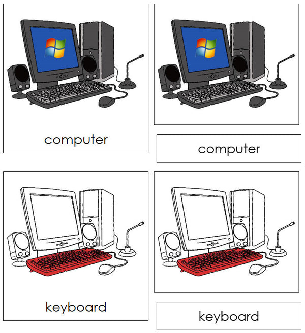 Computer Nomenclature Cards (red) - Montessori Print Shop