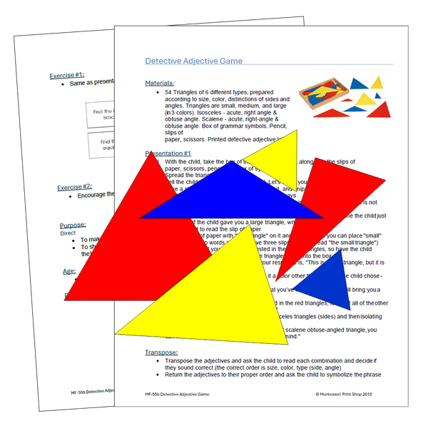 Montessori Detective Adjective Game Triangles - Montessori Print Shop