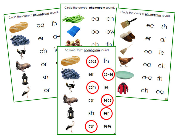 Green Phonogram Sound Choice Cards Set 1 (photos) - Montessori Print Shop