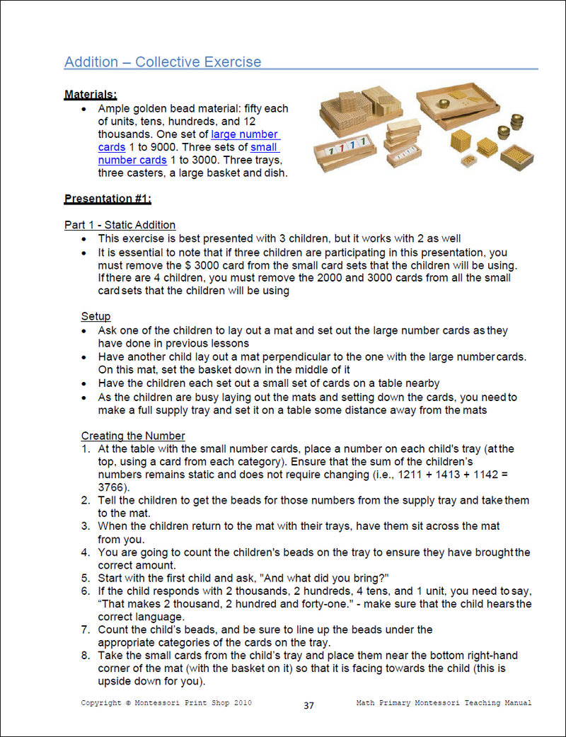 Primary Montessori Math Teaching Manual - Montessori Print Shop