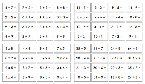 Printable Math Operation Boards, Charts, Instructions Bundle ...