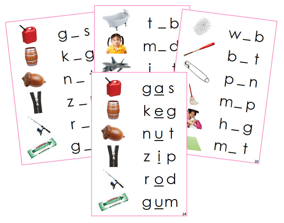 Pink Vowel Sound Cards - Montessori Print Shop