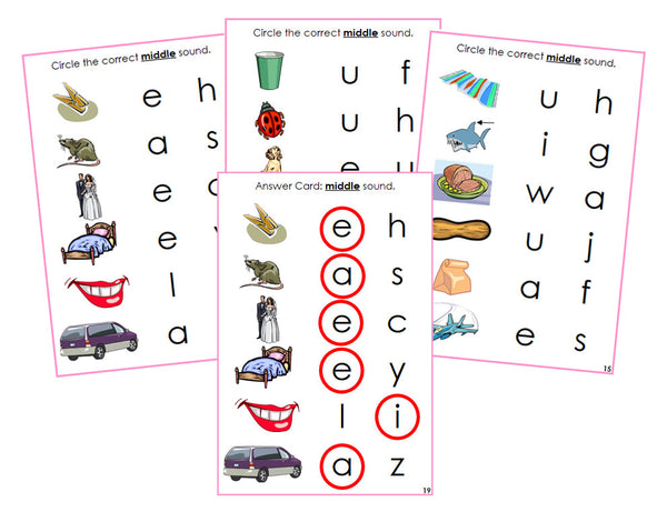 Pink Vowel Sound Choice Cards by Montessori Print Shop
