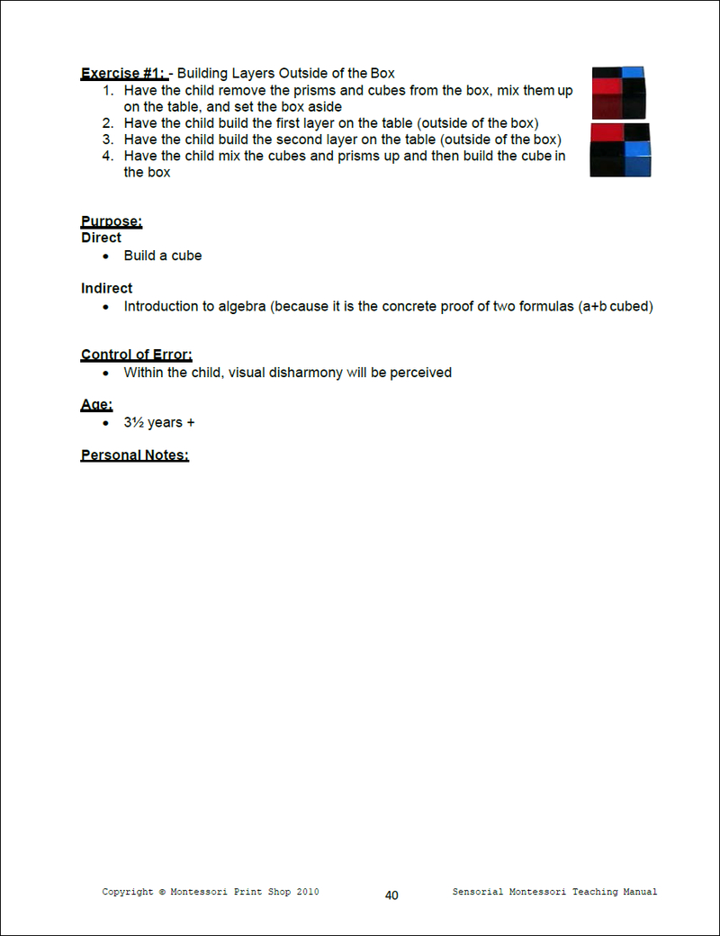 Primary Montessori Sensorial Teaching Manual - Montessori Print Shop ...