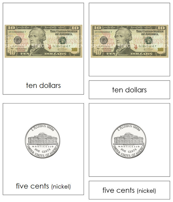 U.S. Currency 3-Part Cards - Montessori Print Shop Digital Download