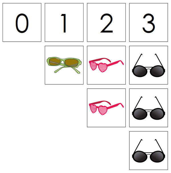 Number Cards & Glasses Counters - Montessori Print Shop Digital Download