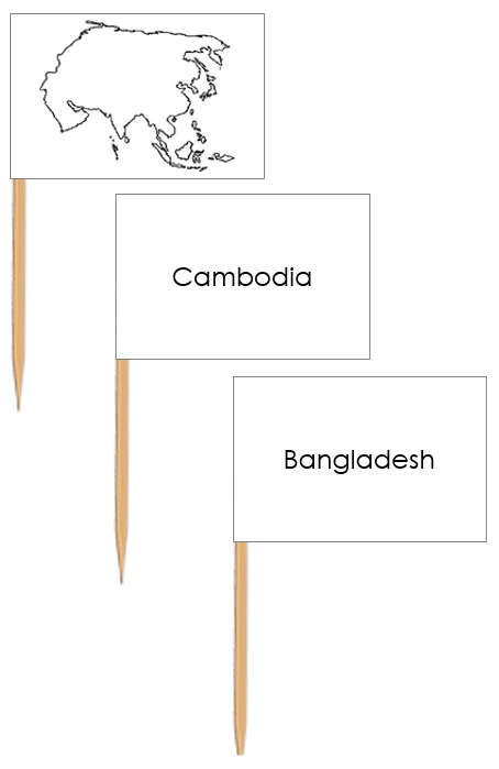Asia Map Labels (Pin Flags) - Montessori Print Shop