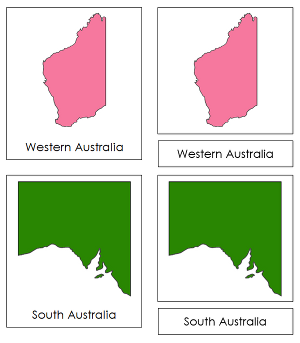 Australia States & Territories 3-Part Cards (color-coded) - Montessori ...
