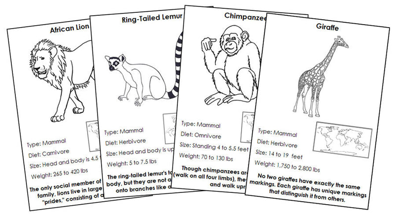 Animals of the World Information Cards Blackline Masters Bundle ...