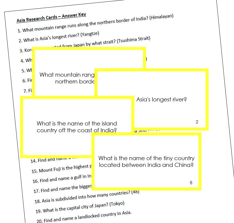 Asian Geography Research Cards - Montessori Print Shop