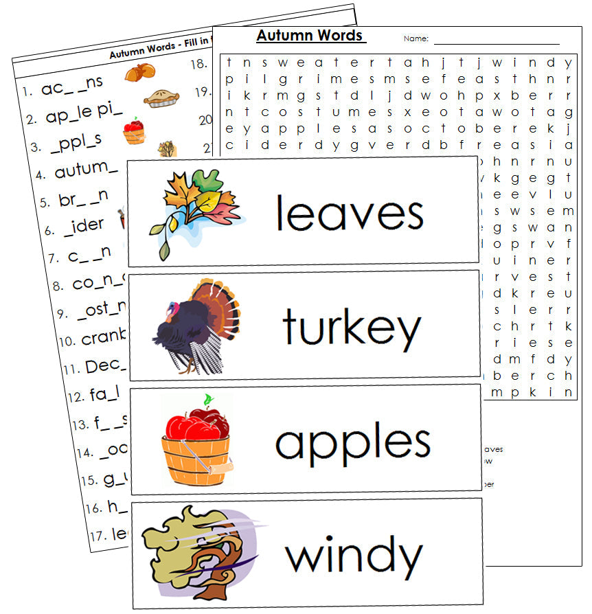 Autumn Word Wall Cards - Montessori Print Shop
