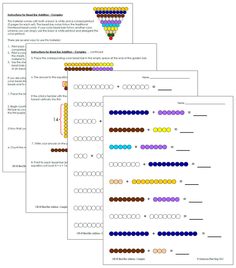 Bead Bar Addition (Complex) - Montessori Digital Download - Montessori ...