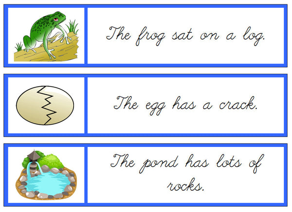 Montessori Blue Sentence Cards Set 1 (cursive) - Montessori Print Shop