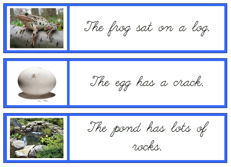 Montessori Blue Sentence Cards Set 1 (photos) Cursive - Montessori ...
