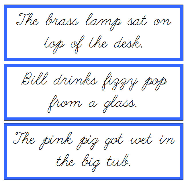 Blue Sentence Cards Set 2 (cursive) - Montessori Print Shop