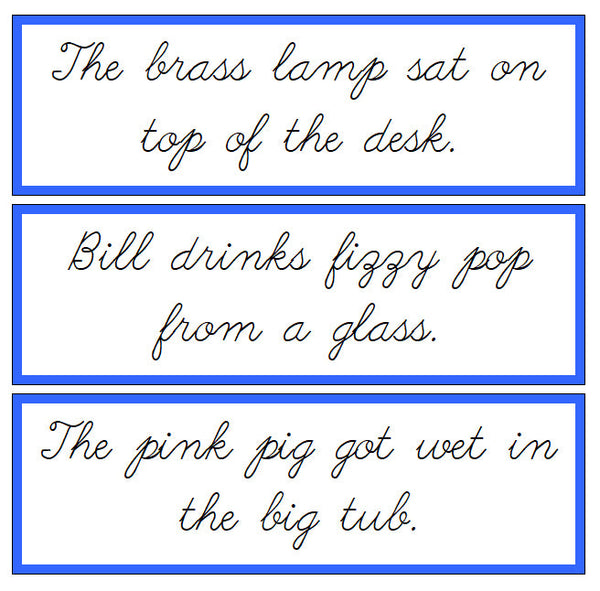 Blue Sentence Cards Set 2 (cursive) - Montessori Print Shop