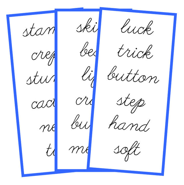 Blue Word Lists (cursive) - Montessori Print Shop