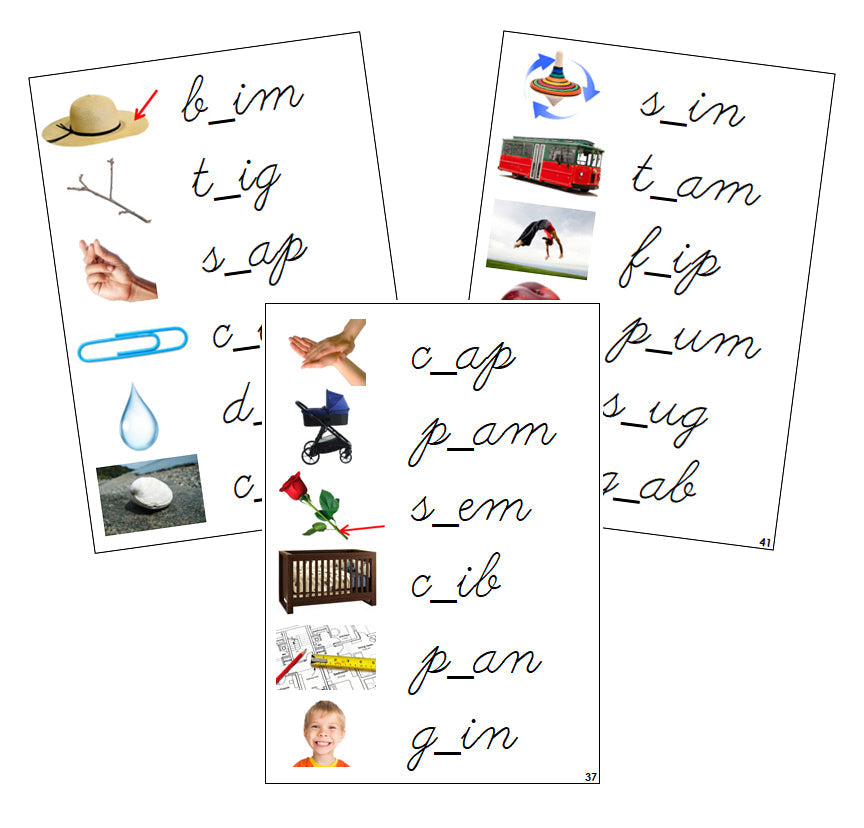 Step 2: CCVC Missing Consonant Cards (photos) CURSIVE - Montessori ...
