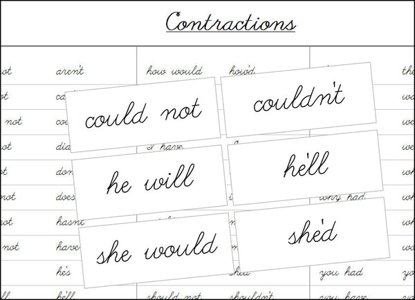 Contractions (cursive) - Montessori Print Shop