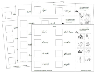 Phonetic Words Cut & Paste Step 2 (cursive) - Montessori Print Shop