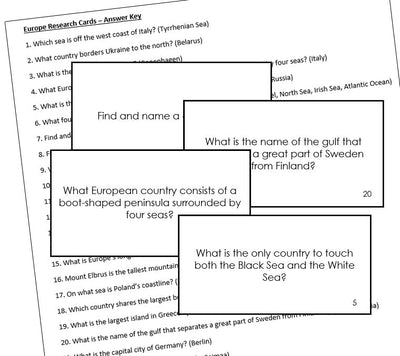 European Geography Research Cards - Montessori Print Shop
