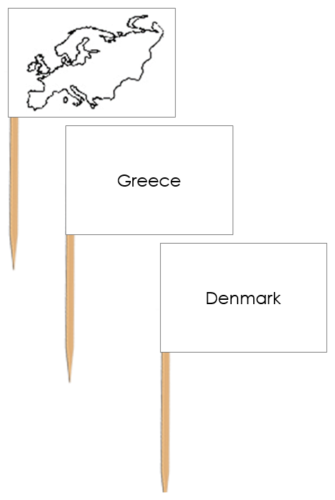 Europe Map Labels: Pin Flags - Montessori Print Shop