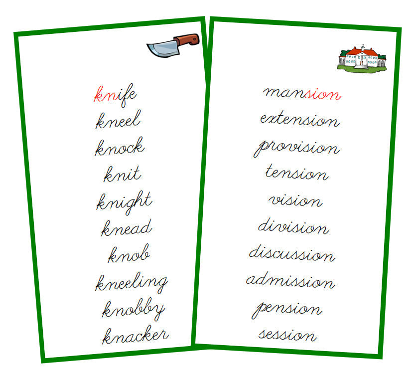 Green Phonogram Cards Set 2 (cursive) - Montessori Print Shop Digital ...