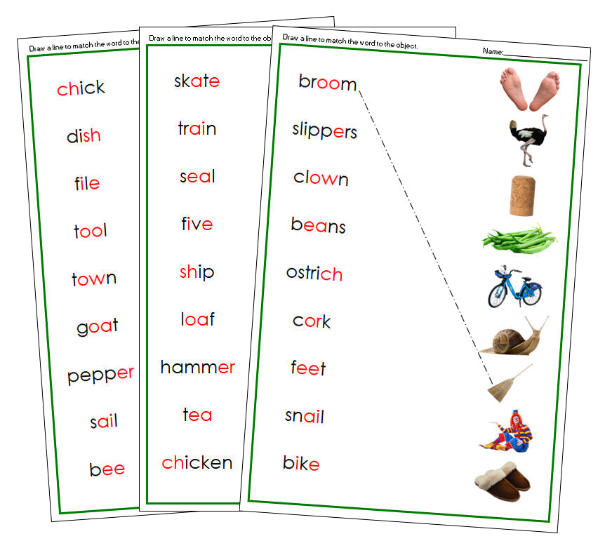 Green Phonogram Word & Picture Match Set 1 (photos) - Montessori Print Shop