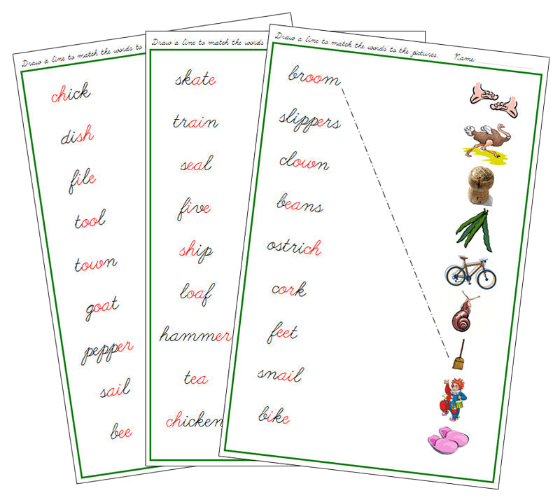 Green Phonogram Word & Picture Match Set 1 cursive) - Montessori Print ...