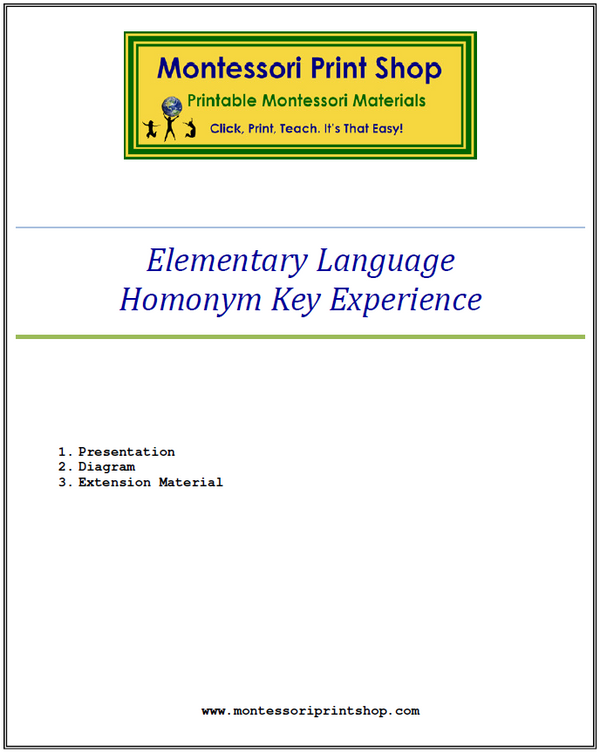 Elementary Montessori Homonyms Key Experience - Montessori Print Shop