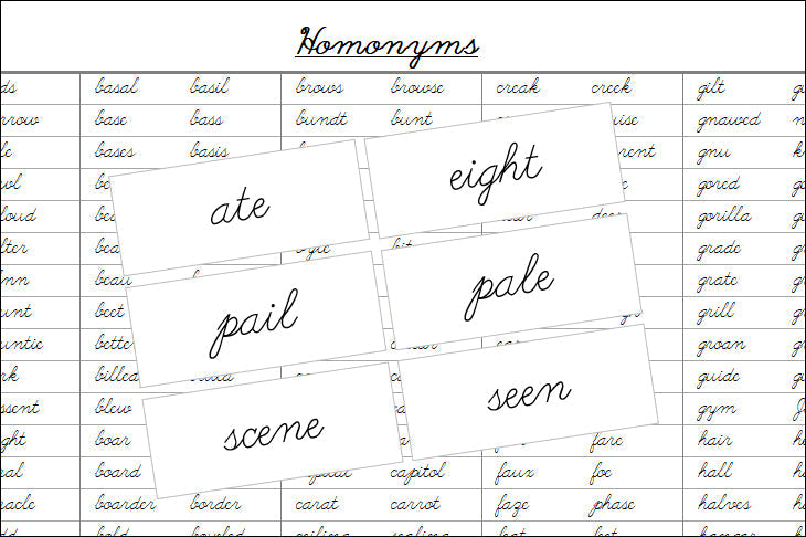 Primary Grammar Cards (cursive) - Montessori Print Shop